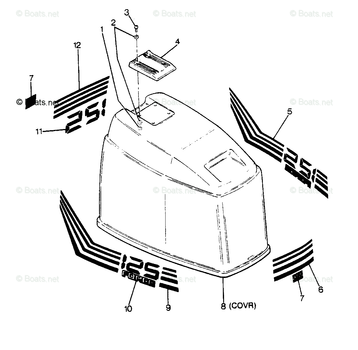 Force Outboard 1988 OEM Parts Diagram for ENGINE COVER (FORCE MODELS ...