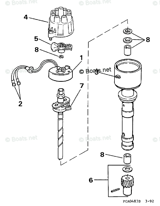 OMC Sterndrive 5.0L 305 CID V8 OEM Parts Diagram for Distributor - 2V ...