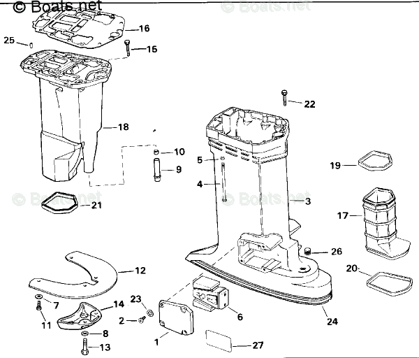 OMC Quiet Rider 150HP OEM Parts Diagram for EXHAUST HOUSING | Boats.net