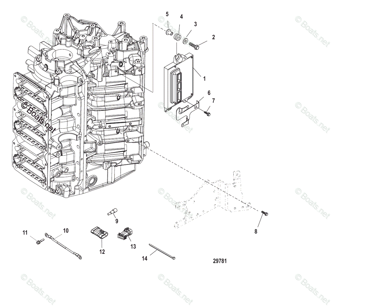 Mercury Outboard 250HP OEM Parts Diagram for PCM Mounting | Boats.net