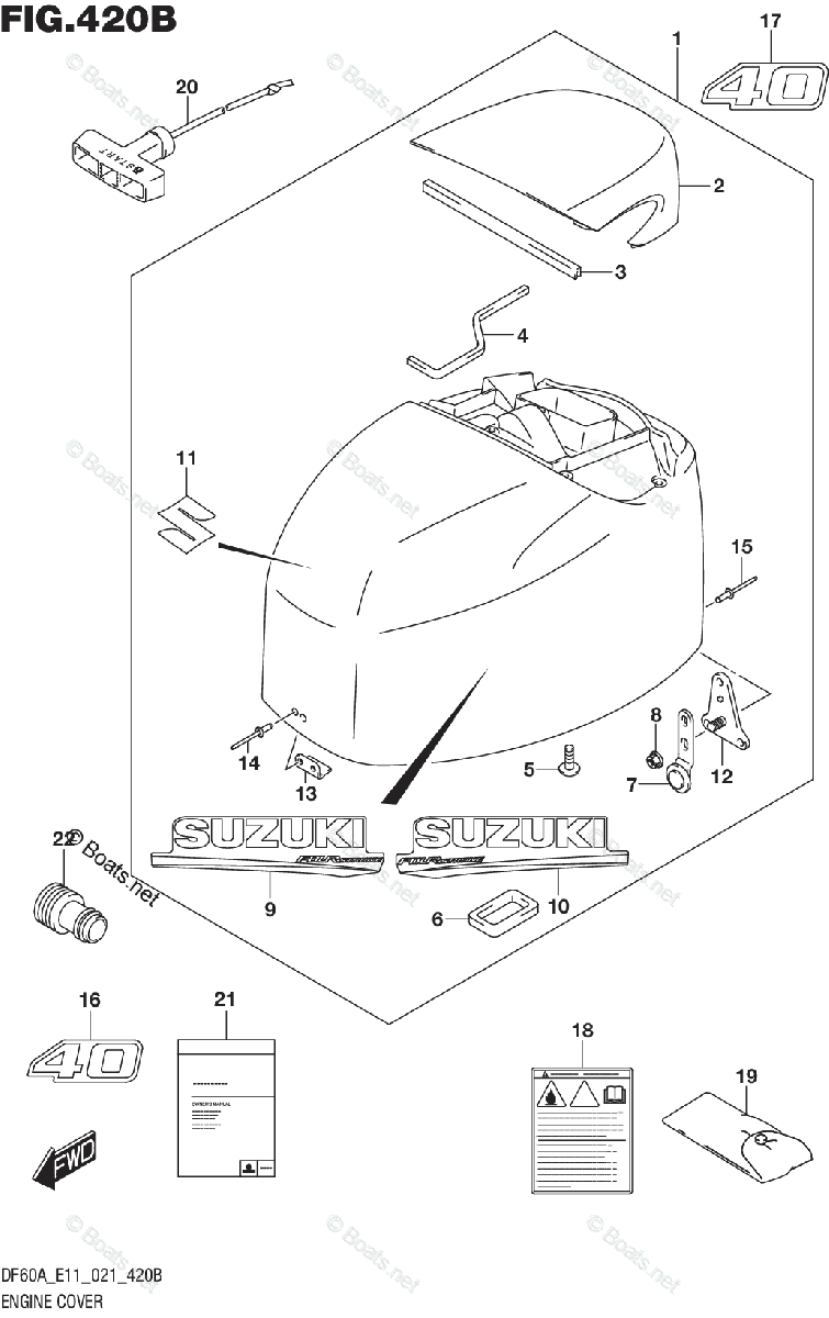 Suzuki Outboard 2021 OEM Parts Diagram for ENGINE COVER (DF40A:E03:020) | Boats.net