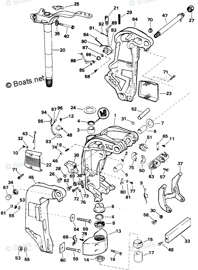 OMC Quiet Rider 150HP OEM Parts Diagram for Midsection | Boats.net