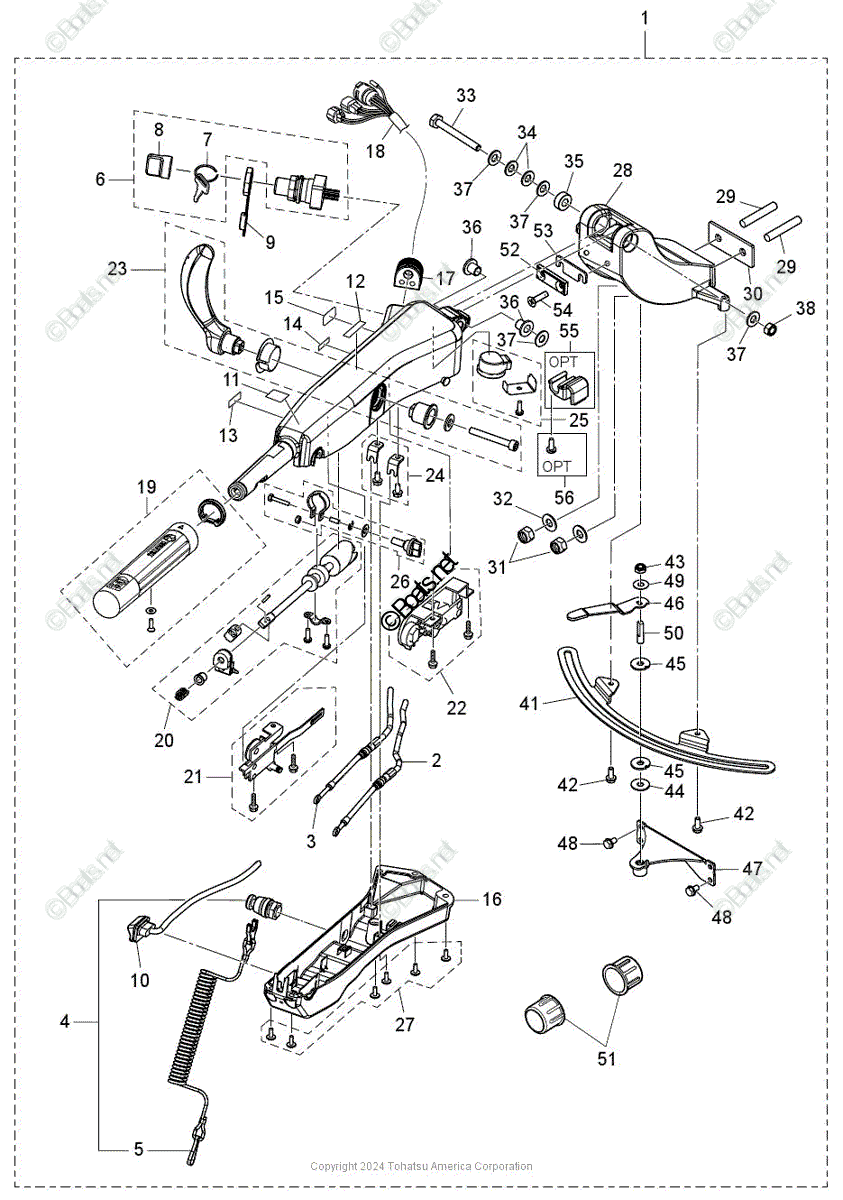 Tohatsu Outboard 2024 OEM Parts Diagram for TILLER HANDLE (MULTI-FUNCTION) | Boats.net
