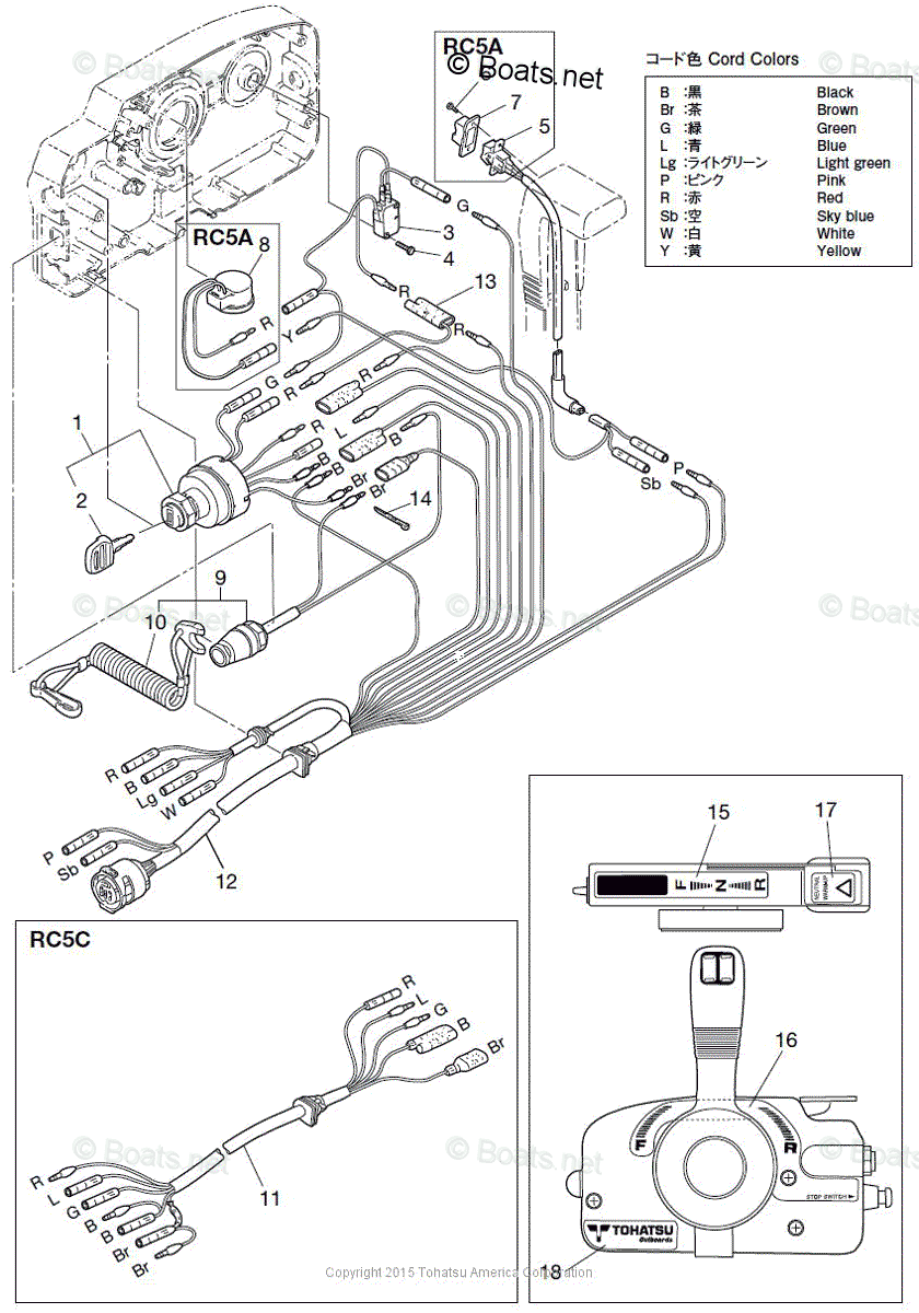 Tohatsu Outboard 2015 OEM Parts Diagram for COMPONENT PARTS OF REMOTE ...