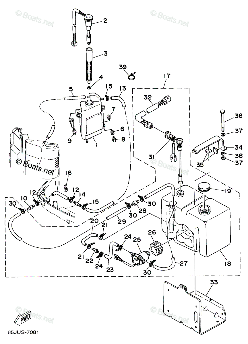 Yamaha Outboard 1998 OEM Parts Diagram for OIL TANK | Boats.net