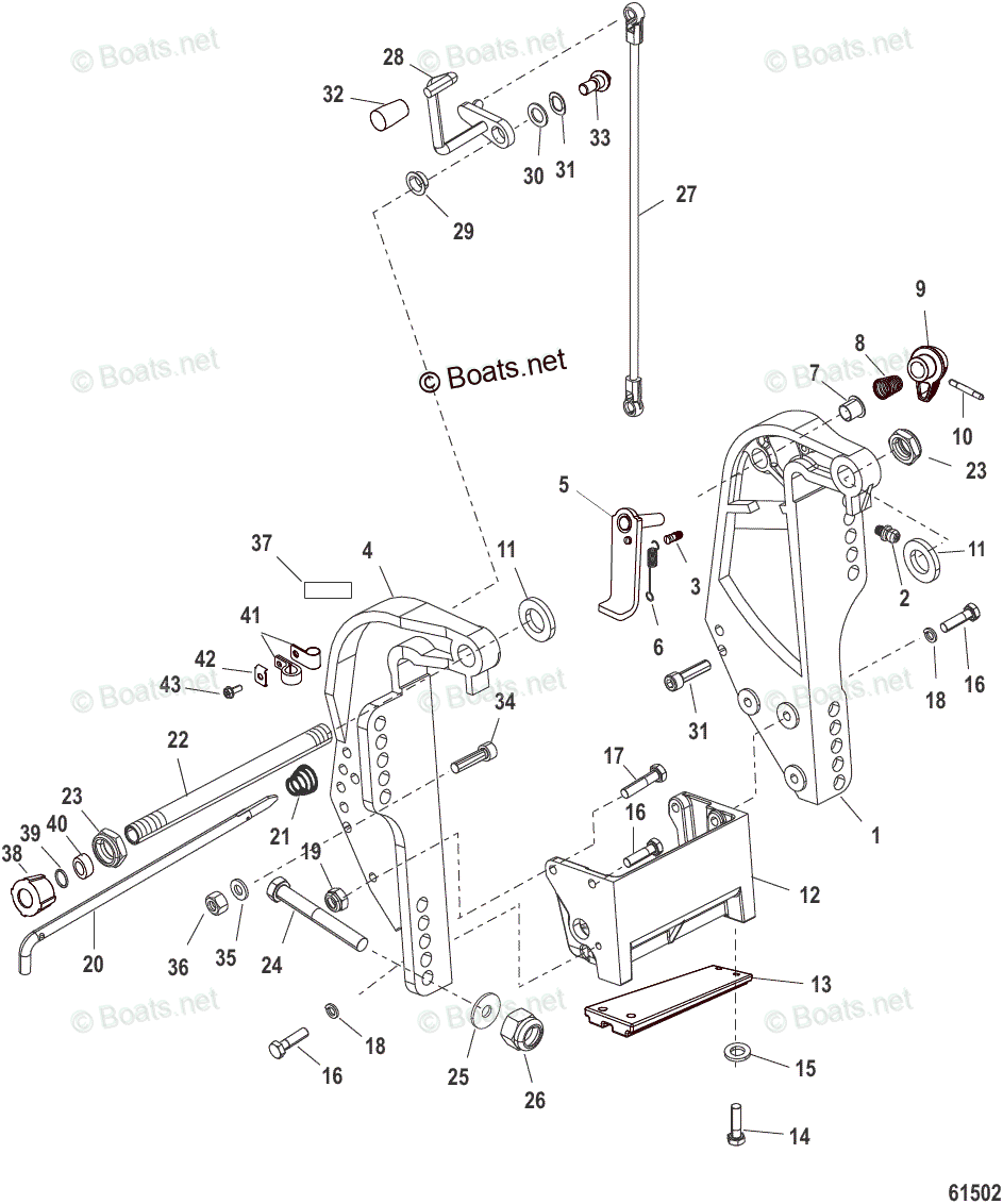Mercury Outboard 50HP OEM Parts Diagram for Transom Bracket | Boats.net