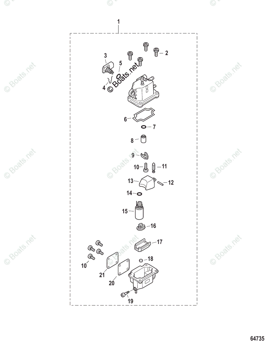 Mercury Outboard 15HP OEM Parts Diagram for Vapor Separator Components ...