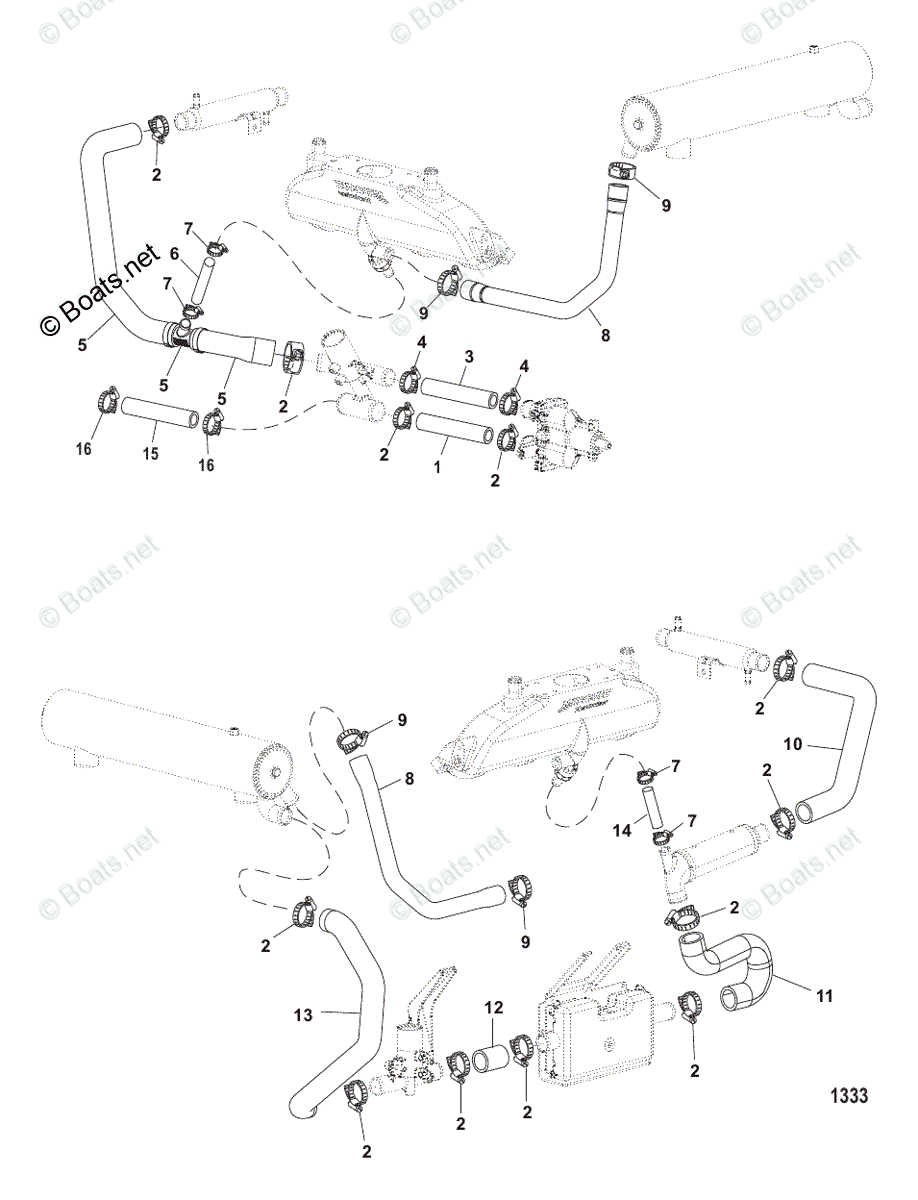 Mercruiser Inboard Gas Engines OEM Parts Diagram for RAW WATER COOLING ...