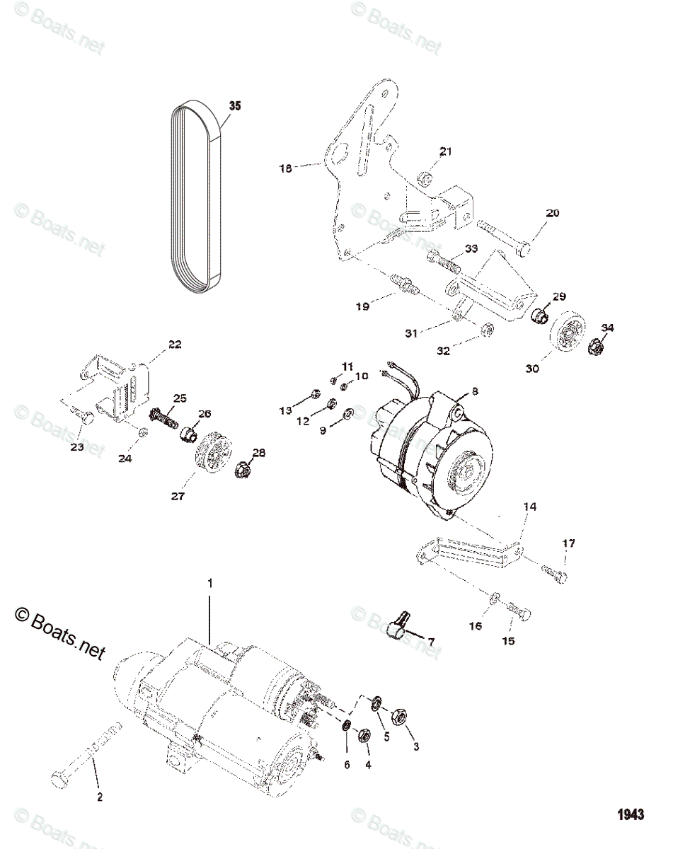 Mercruiser Sterndrive Gas Engines OEM Parts Diagram for Alternator and ...