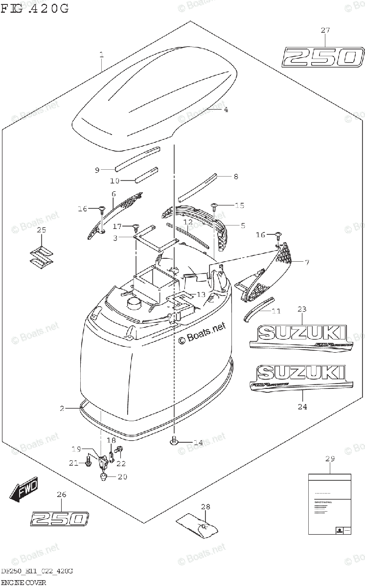 Suzuki Outboard 2021 OEM Parts Diagram for ENGINE COVER ((DF250T DF250Z):020) | Boats.net