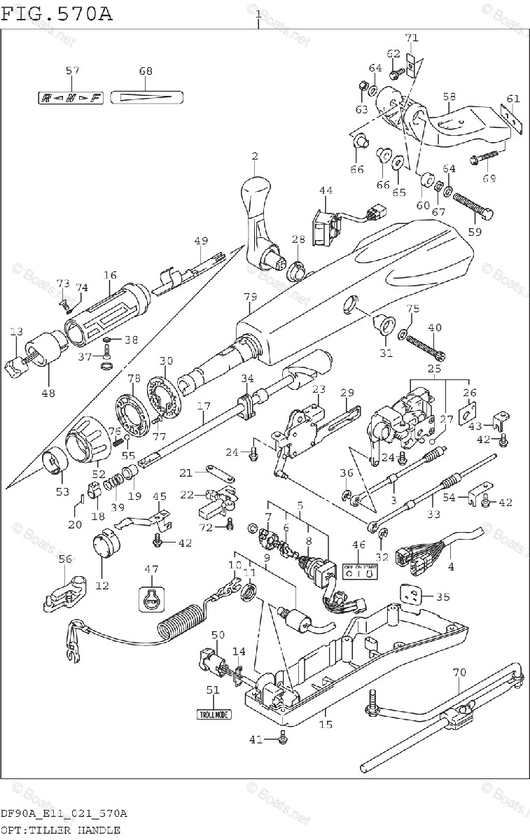Suzuki Outboard 2021 OEM Parts Diagram for OPT TILLER HANDLE (DF70A DF80A DF90A DF100B) | Boats.net