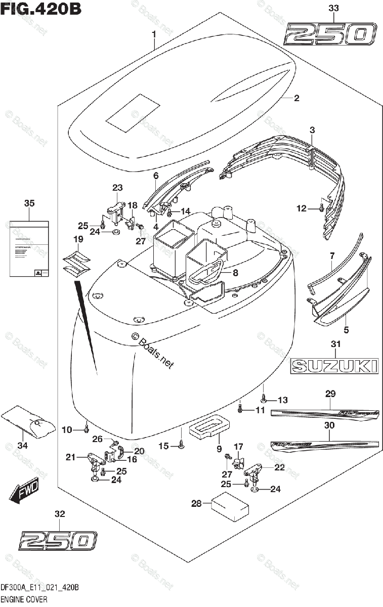 Suzuki Outboard 2021 OEM Parts Diagram for ENGINE COVER (020:DF250A) | Boats.net