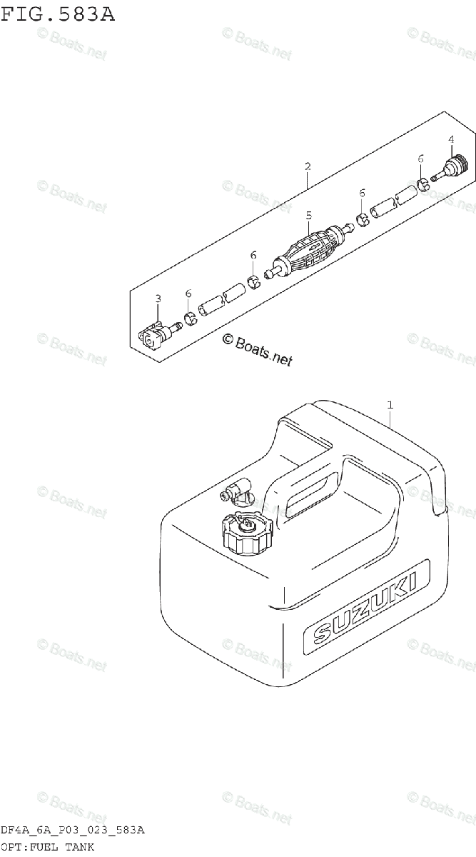 Suzuki Outboard 2023 OEM Parts Diagram for OPT:FUEL TANK (DF6A) | Boats.net