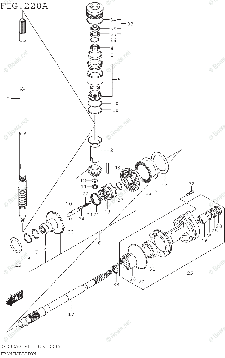 Suzuki Outboard 2023 OEM Parts Diagram for TRANSMISSION | Boats.net