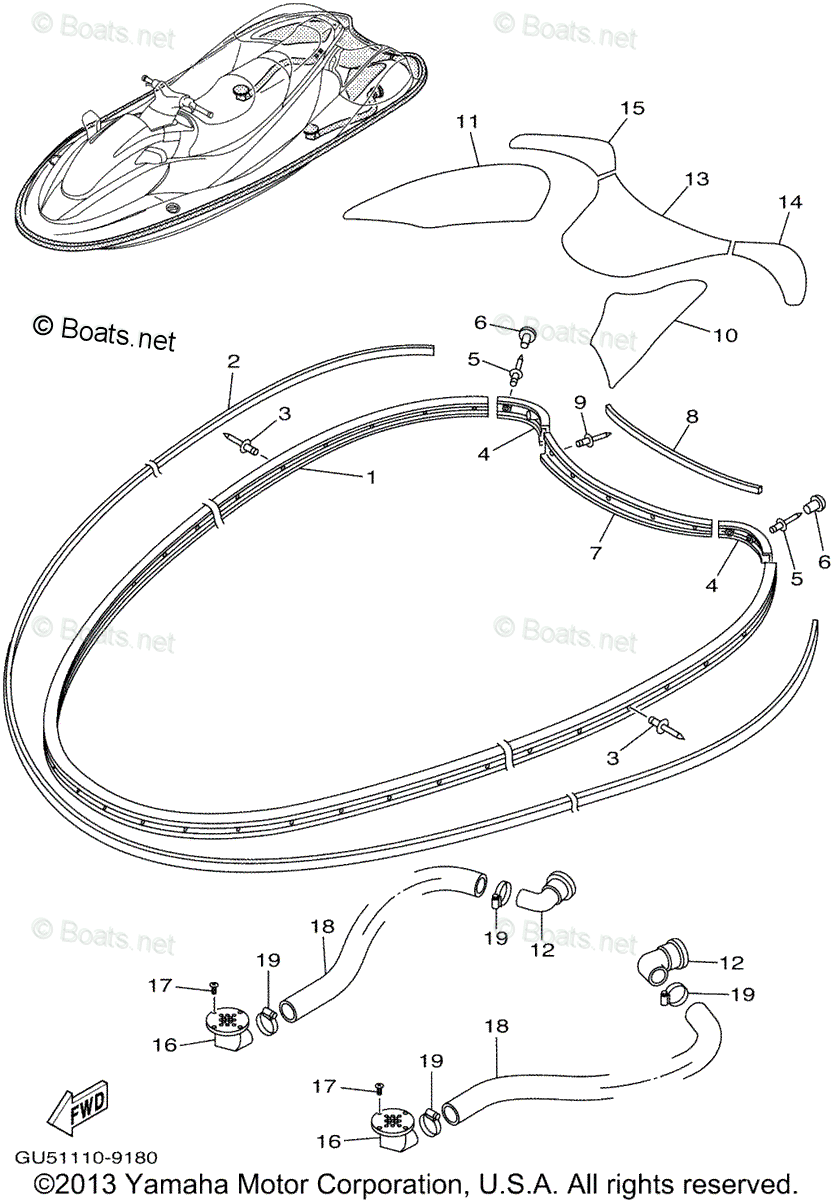 Yamaha Waverunner 2001 OEM Parts Diagram for Gunwale. Mat | Boats.net