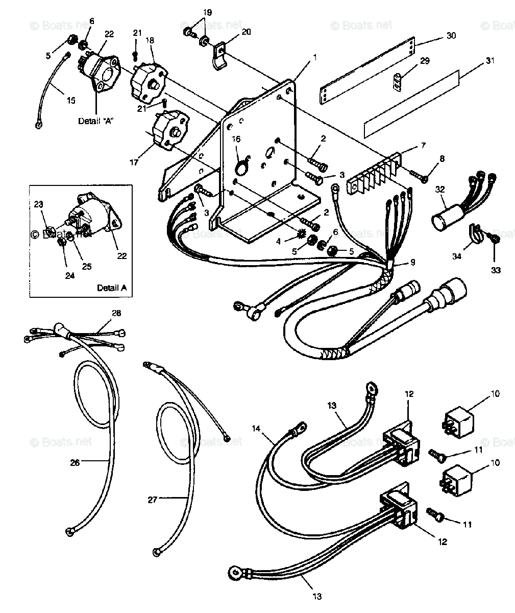 Force Outboard 1992 OEM Parts Diagram for TRIM PUMP BRACKET AND RELAYS ...