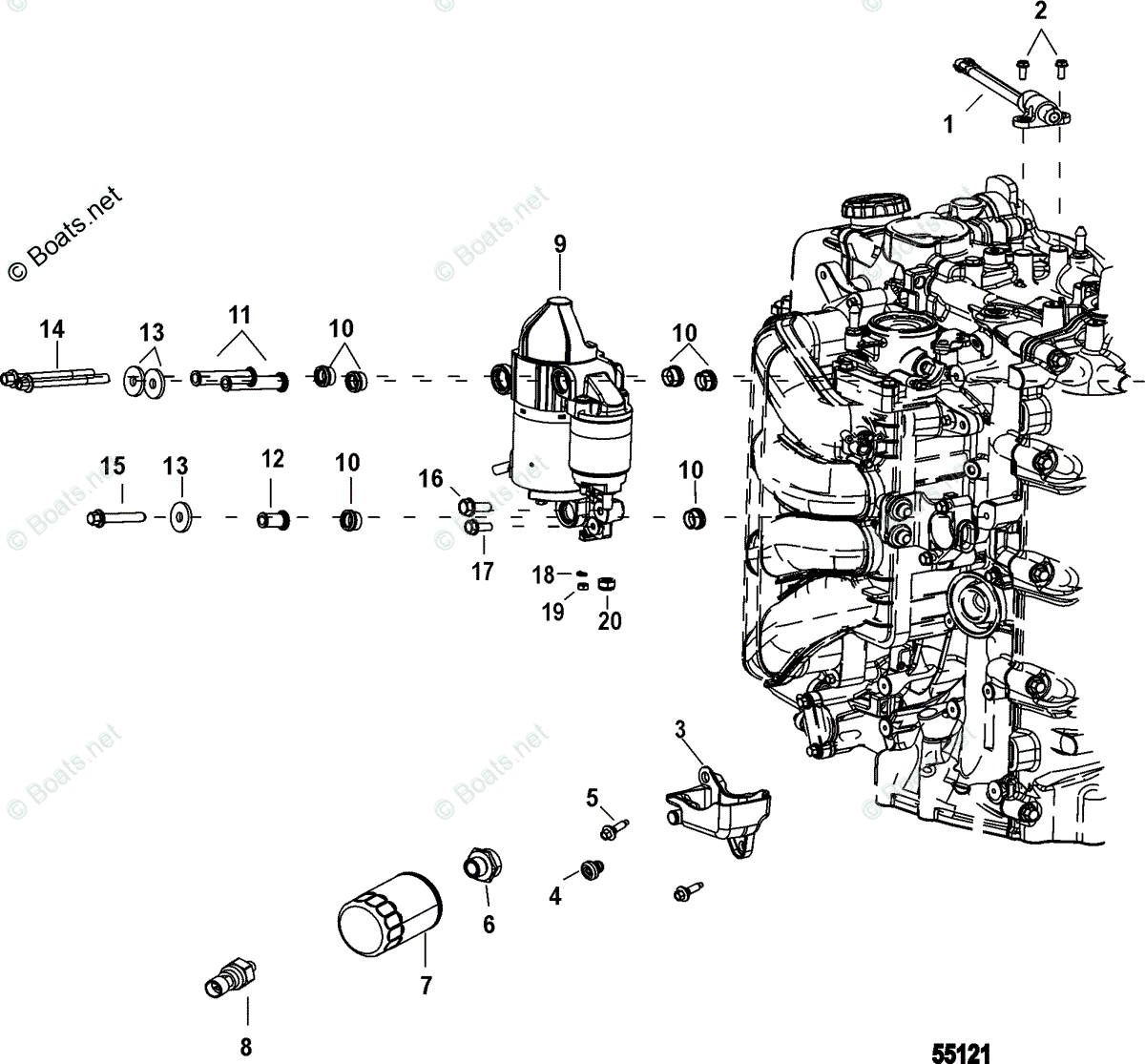 Mercury Outboard 90HP OEM Parts Diagram for Starter Motor/Oil Filter ...