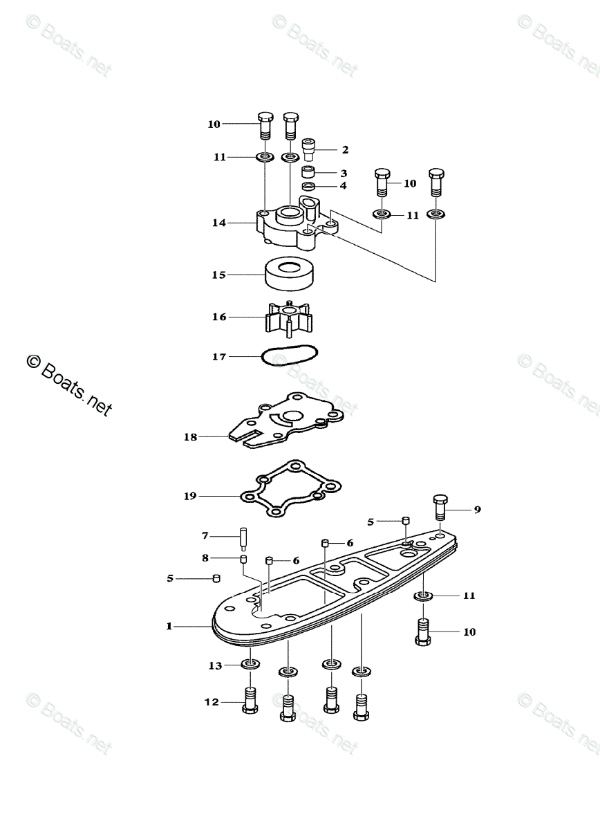 Yamaha Jet Drive 40HP OEM Parts Diagram for Water Pump Adapter F40 ...