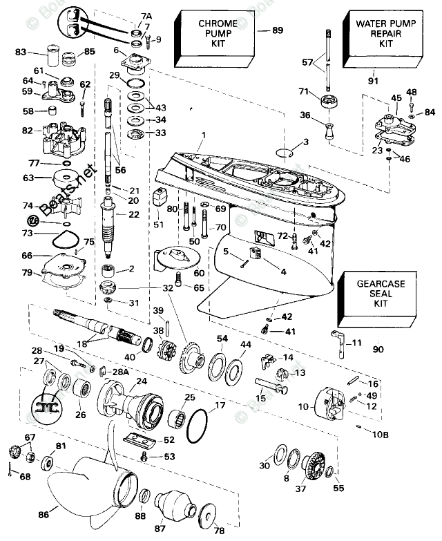 OMC Quiet Rider 150HP OEM Parts Diagram for Gearcase - Standard ...
