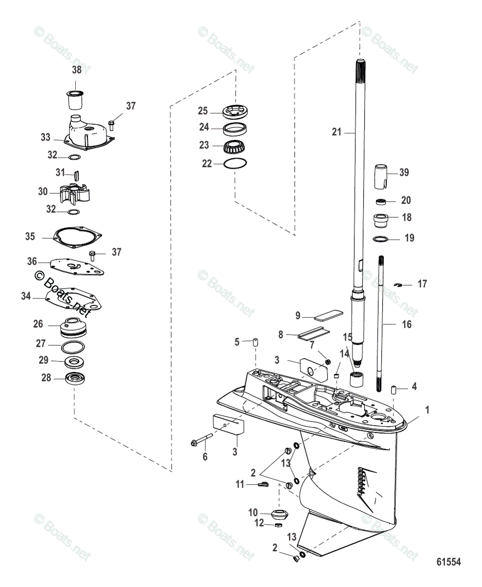 Mercury Outboard 40HP OEM Parts Diagram for Gear Housing(Driveshaft)(2: ...