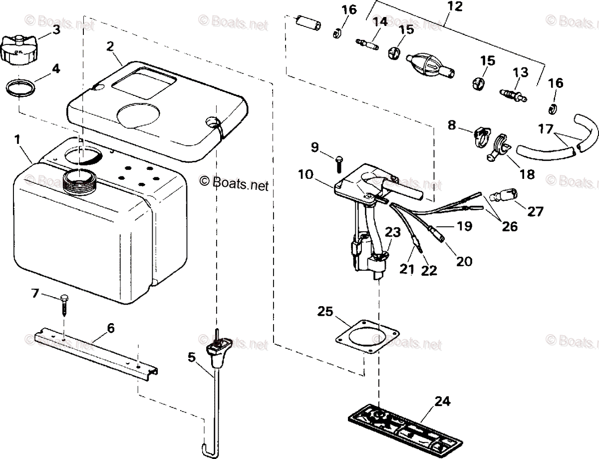 Johnson Outboard 1993 OEM Parts Diagram for Oil Tank Kit -- 1.8 Gallon ...