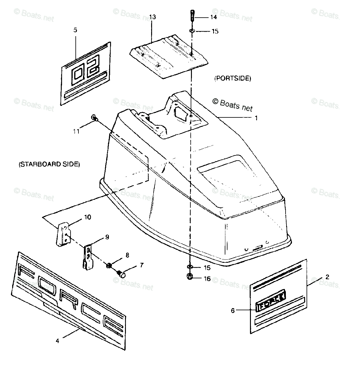 Force Outboard 1991 OEM Parts Diagram for ENGINE COVER (FORCE MODELS ...