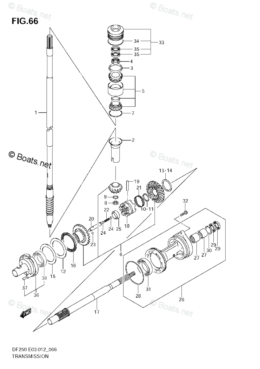 Suzuki Outboard 2012 OEM Parts Diagram for TRANSMISSION (DF250T E3 ...