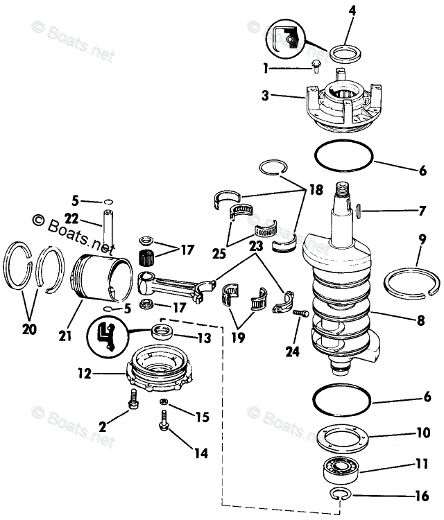 OMC Quiet Rider 90HP OEM Parts Diagram for Crankshaft & Piston | Boats.net