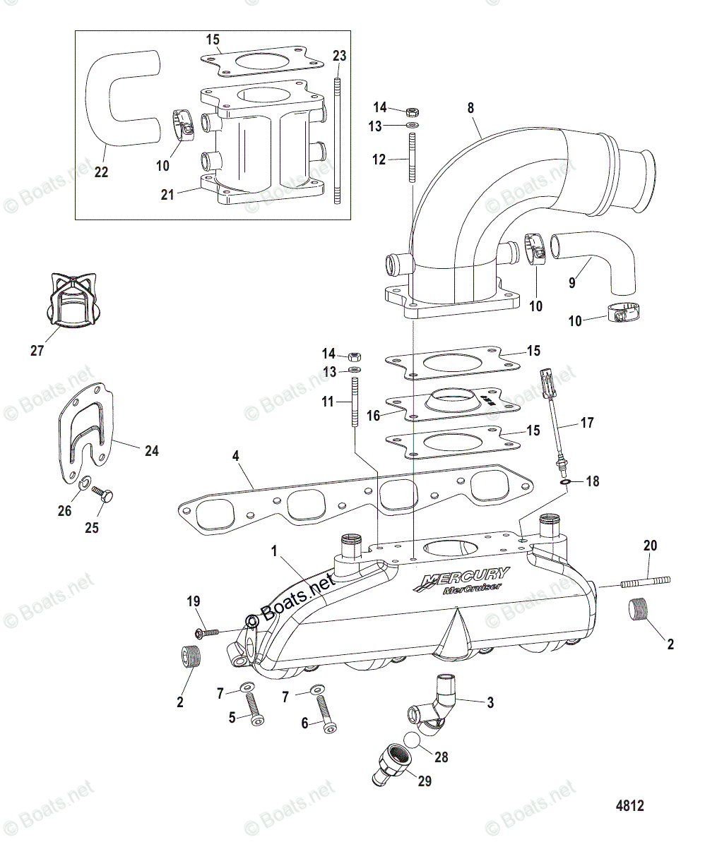 Mercruiser Inboard Gas Engines OEM Parts Diagram for EXHAUST MANIFOLD(W ...
