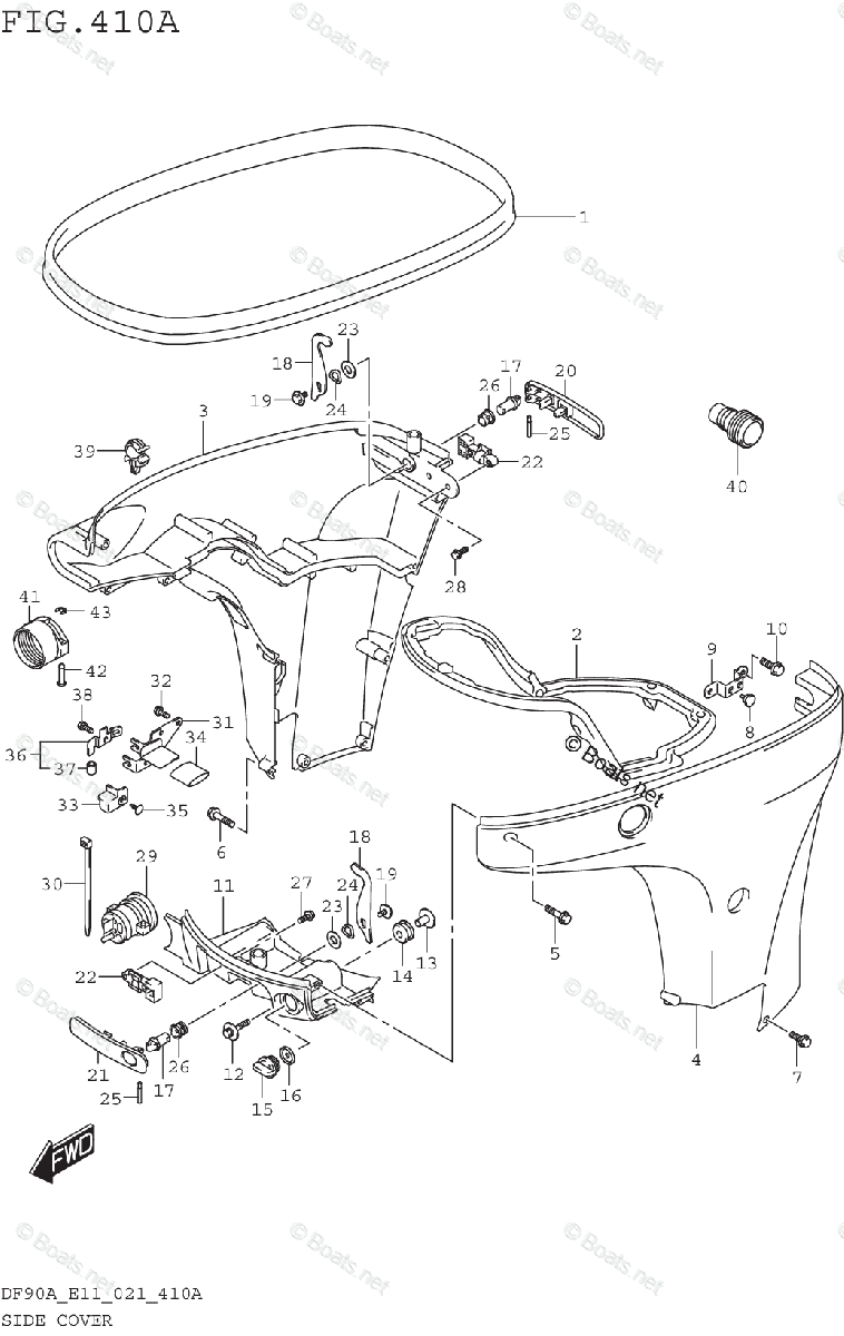 Suzuki Outboard 2021 OEM Parts Diagram for SIDE COVER (DF70A DF80A DF90A DF100B) | Boats.net