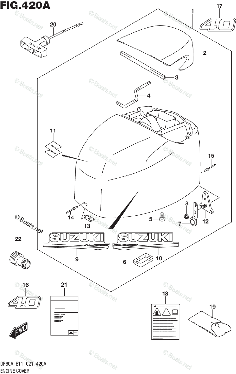 Suzuki Outboard 2021 OEM Parts Diagram for ENGINE COVER ((DF40A,DF40AQH,DF40ATH):E01:020 ...