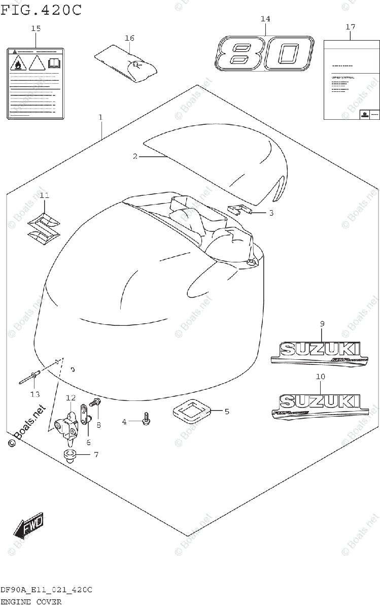 Suzuki Outboard 2021 OEM Parts Diagram for ENGINE COVER (DF80A 020) | Boats.net