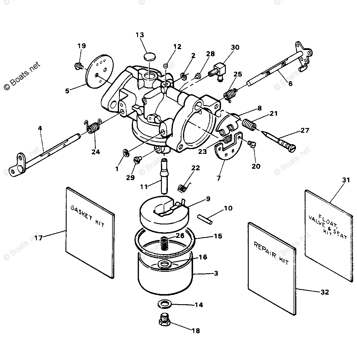 Force Outboard 1985 OEM Parts Diagram for CARBURETOR (WITH FLOAT VALVE ...