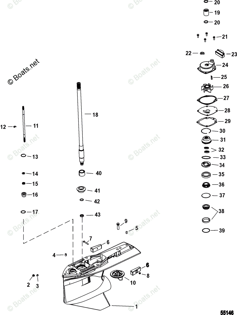 Mercury Outboard 90HP OEM Parts Diagram for Gear Housing, Driveshaft, 2 ...