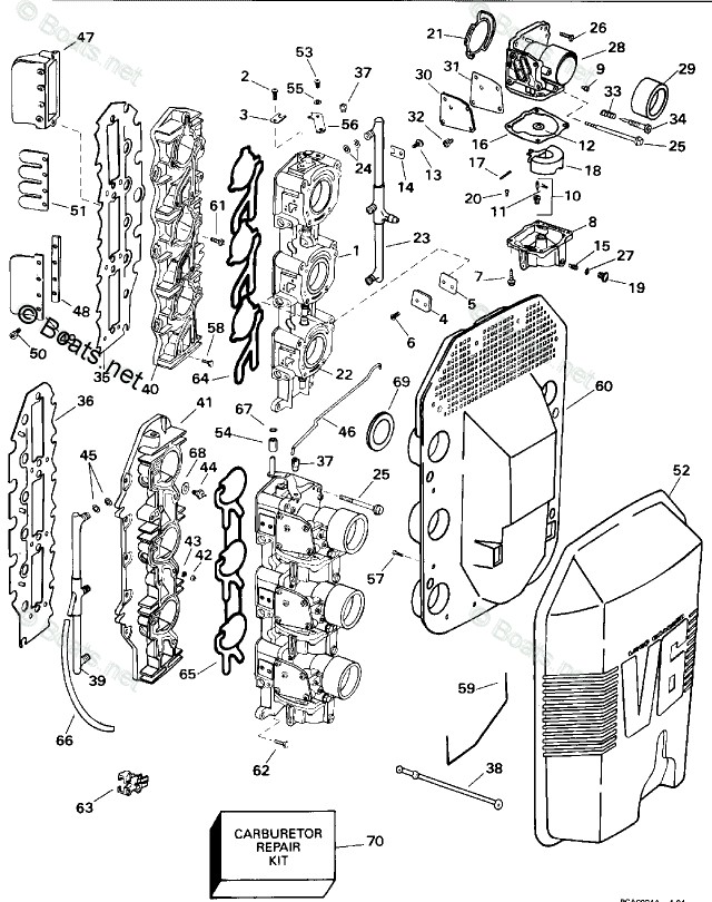 OMC Quiet Rider 150HP OEM Parts Diagram for Carb. & Intake Manifold 175 ...