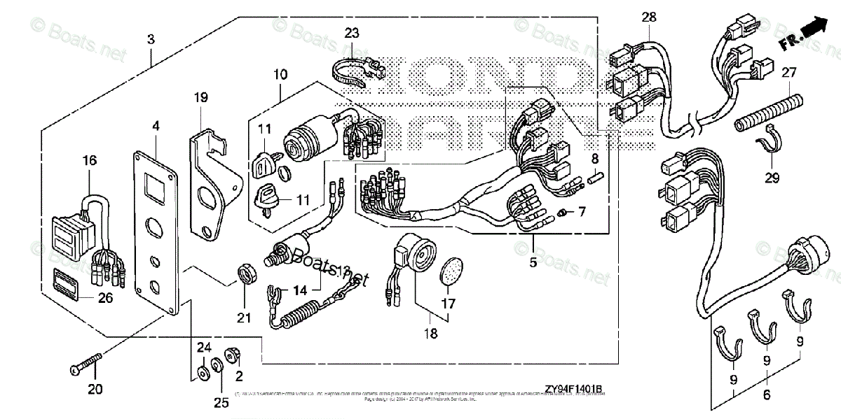 Honda Outboard 2007 And Later OEM Parts Diagram for CONTROL PANEL (DUAL ...
