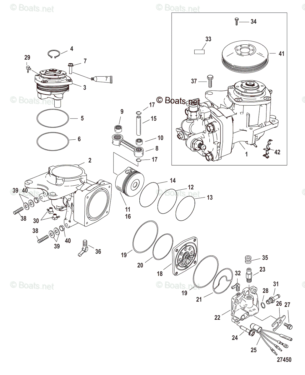 Mercury Outboard 135HP OEM Parts Diagram for Air Compressor Components ...