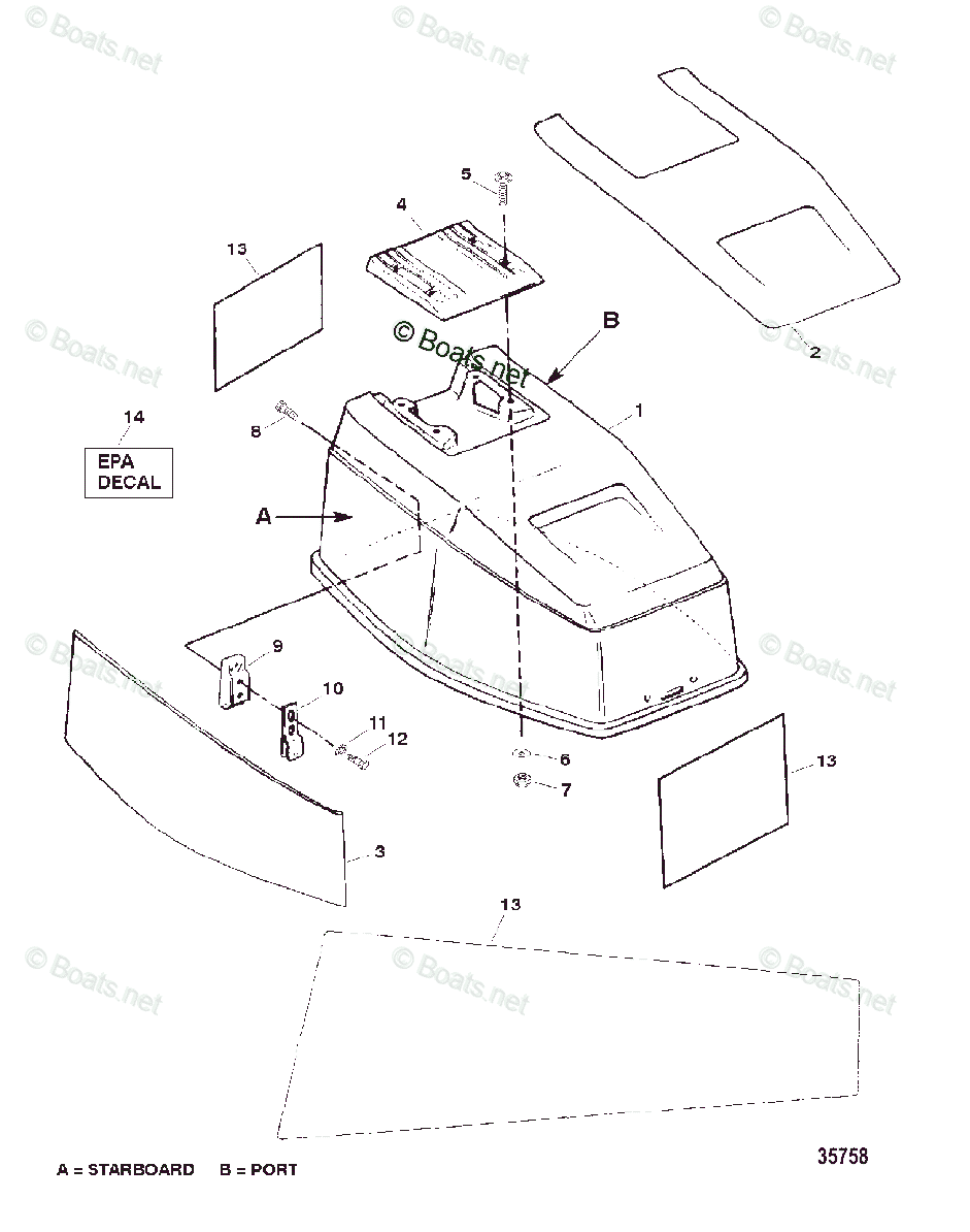 Force Outboard 1998 OEM Parts Diagram for Top Cowl Assembly | Boats.net