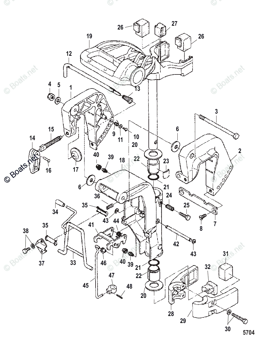 Mercury Outboard 9.8HP OEM Parts Diagram for Clamp and Swivel Brackets ...