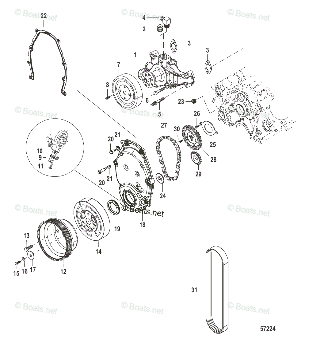 Mercruiser Sterndrive Gas Engines OEM Parts Diagram for Front Cover and ...