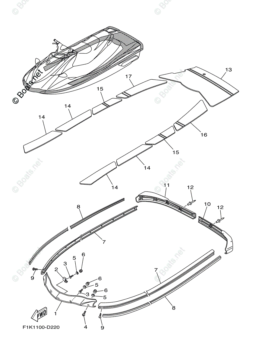 Yamaha Waverunner 2008 OEM Parts Diagram for Gunwale. Mat | Boats.net