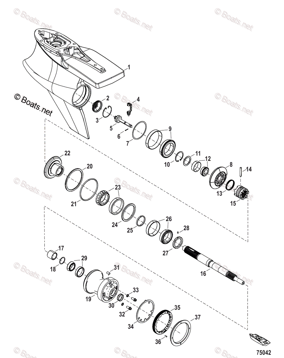 Mercury Outboard 400HP OEM Parts Diagram for Gear Housing, Prop Shaft ...