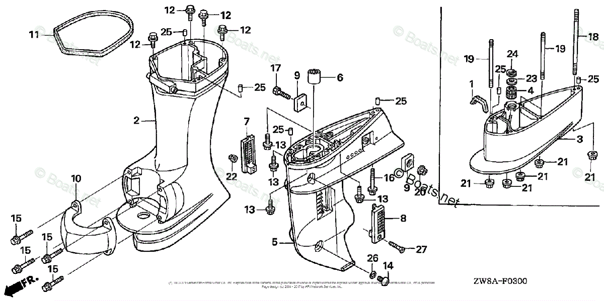 Honda Outboard 2006 OEM Parts Diagram for Gear Case + Extension Case ...