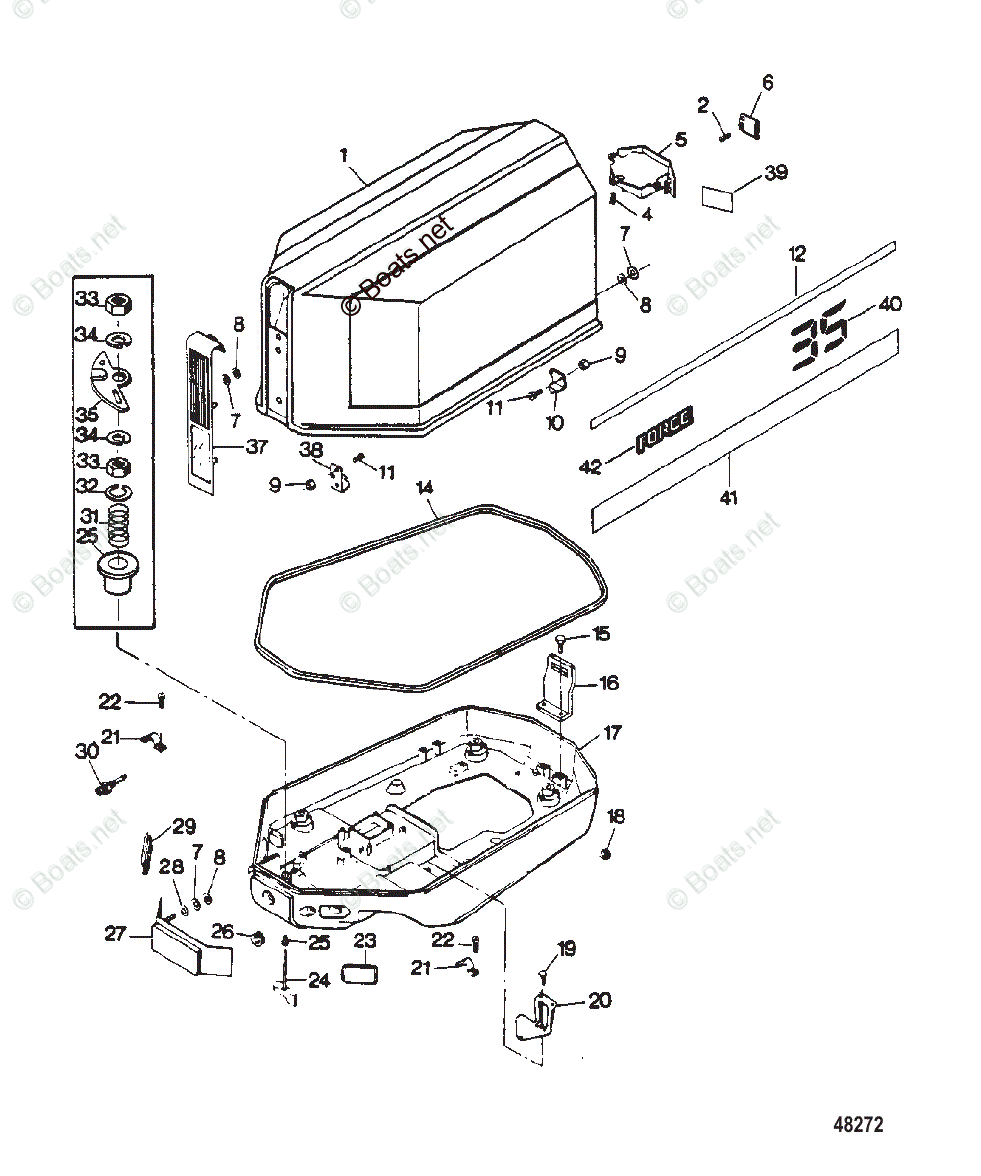 Force Outboard 1988 OEM Parts Diagram for ENGINE COVER AND SUPPORT ...