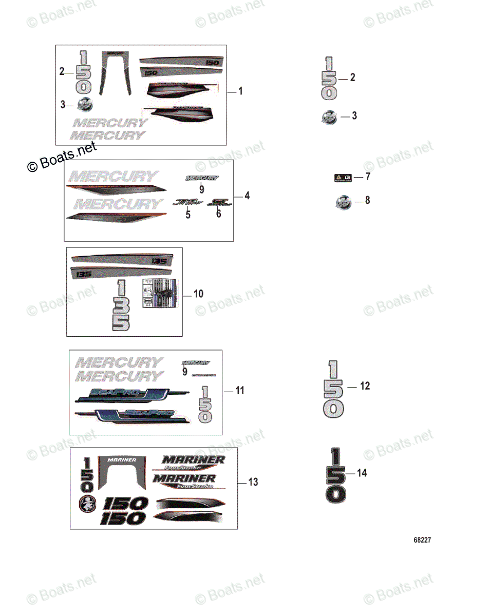 Mercury Outboard 150HP OEM Parts Diagram for Decals-Top Cowl | Boats.net