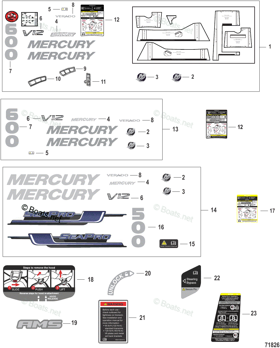 Mercury Outboard 600HP OEM Parts Diagram for DECALS | Boats.net