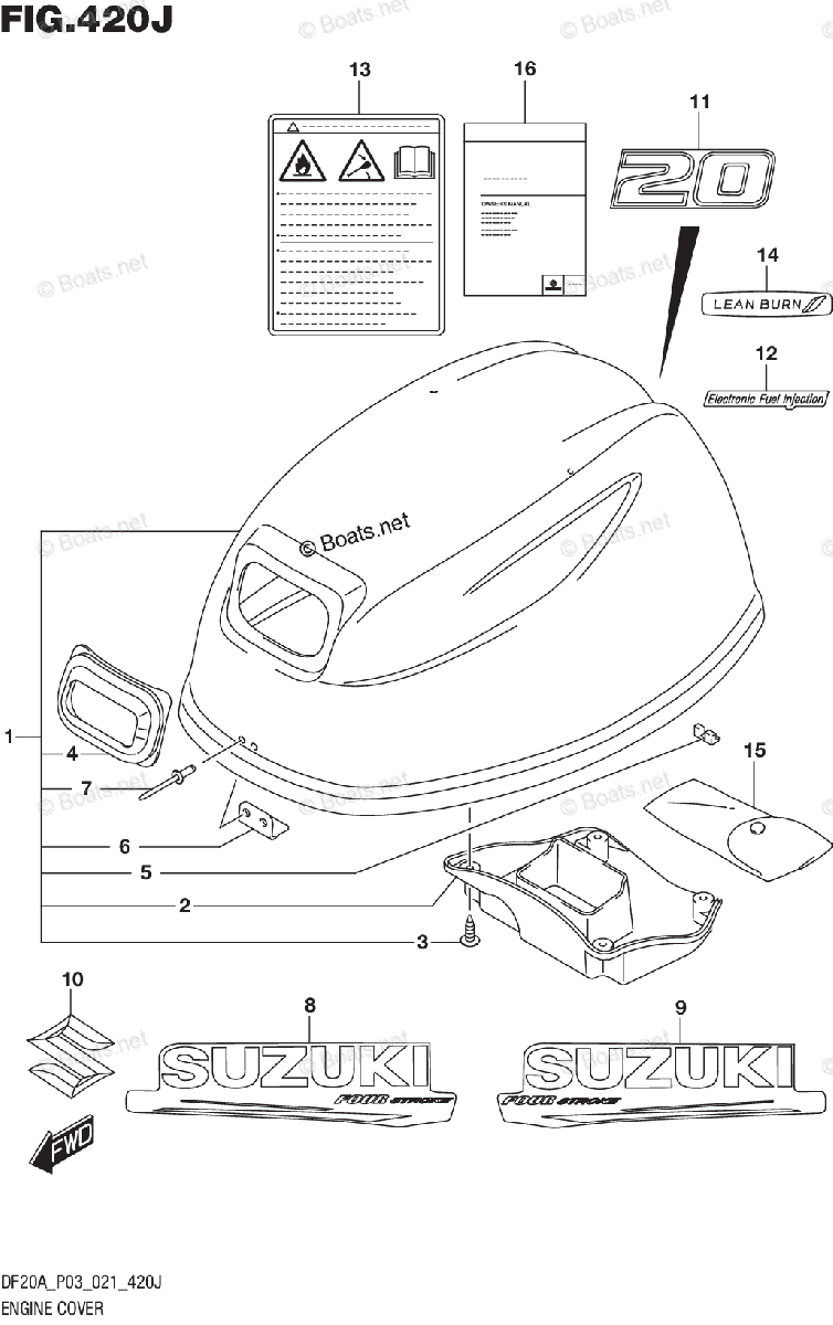 Suzuki Outboard 2021 OEM Parts Diagram for ENGINE COVER (DF20A:020) | Boats.net