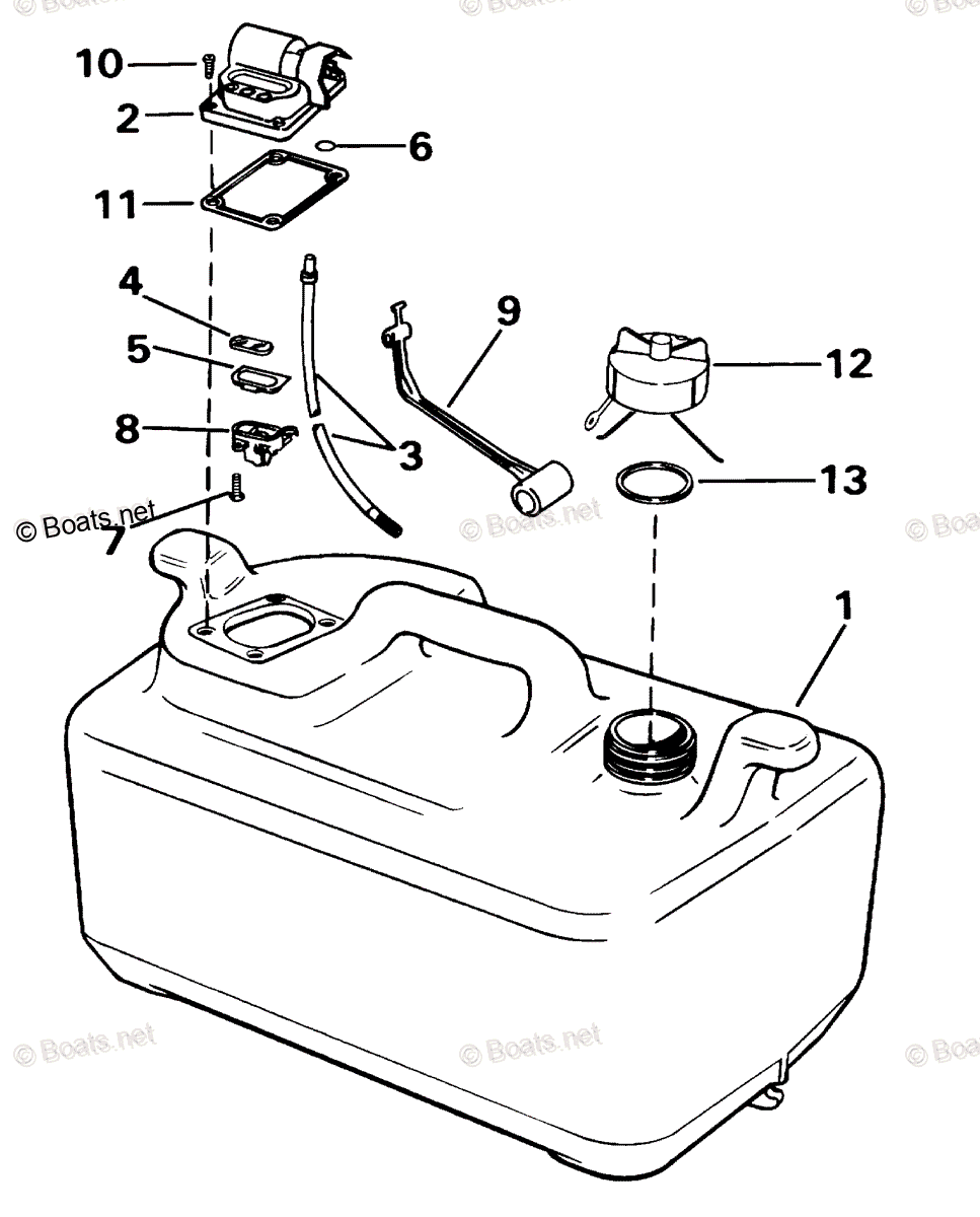 Johnson Outboard 2000 OEM Parts Diagram for Fuel Tank - 6 Gallon, With ...