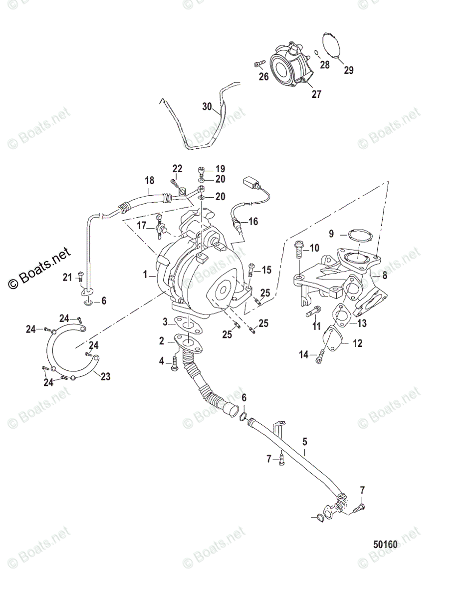 Mercruiser Inboard Diesel Engines OEM Parts Diagram for Turbocharger ...