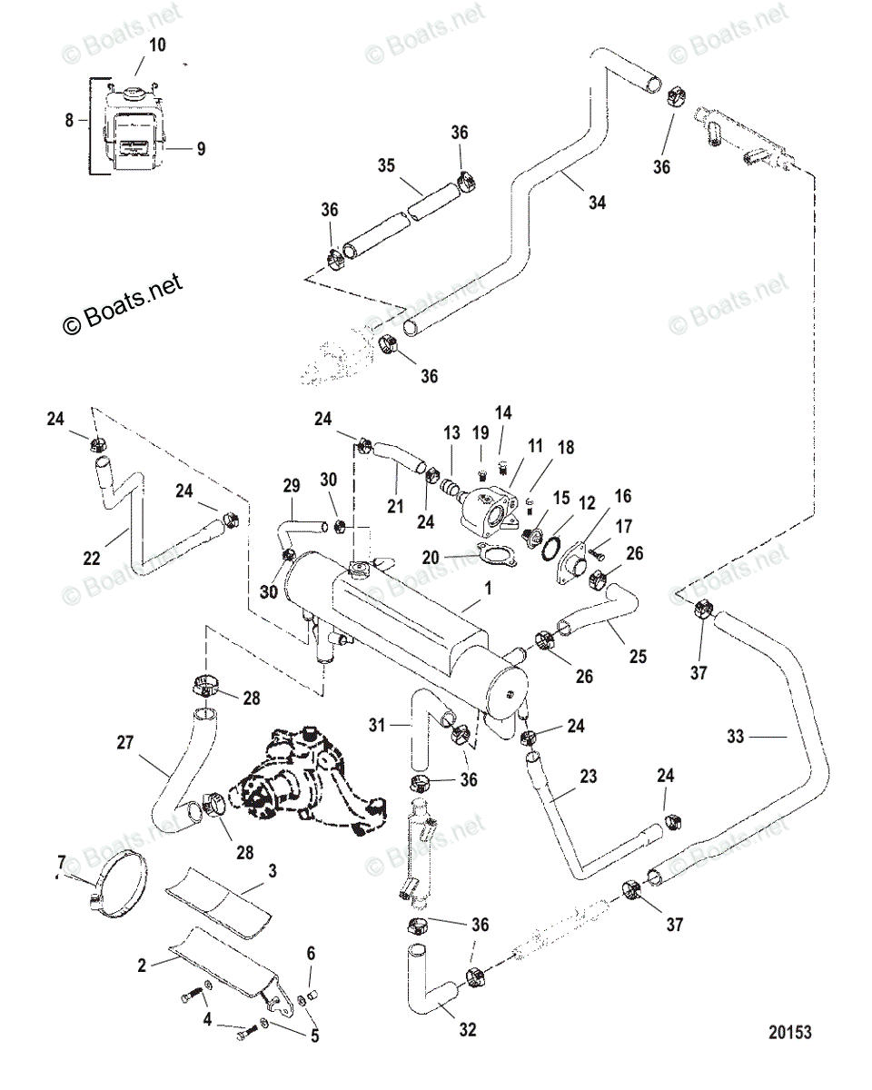 Mercruiser Inboard Gas Engines OEM Parts Diagram for CLOSED COOLING ...